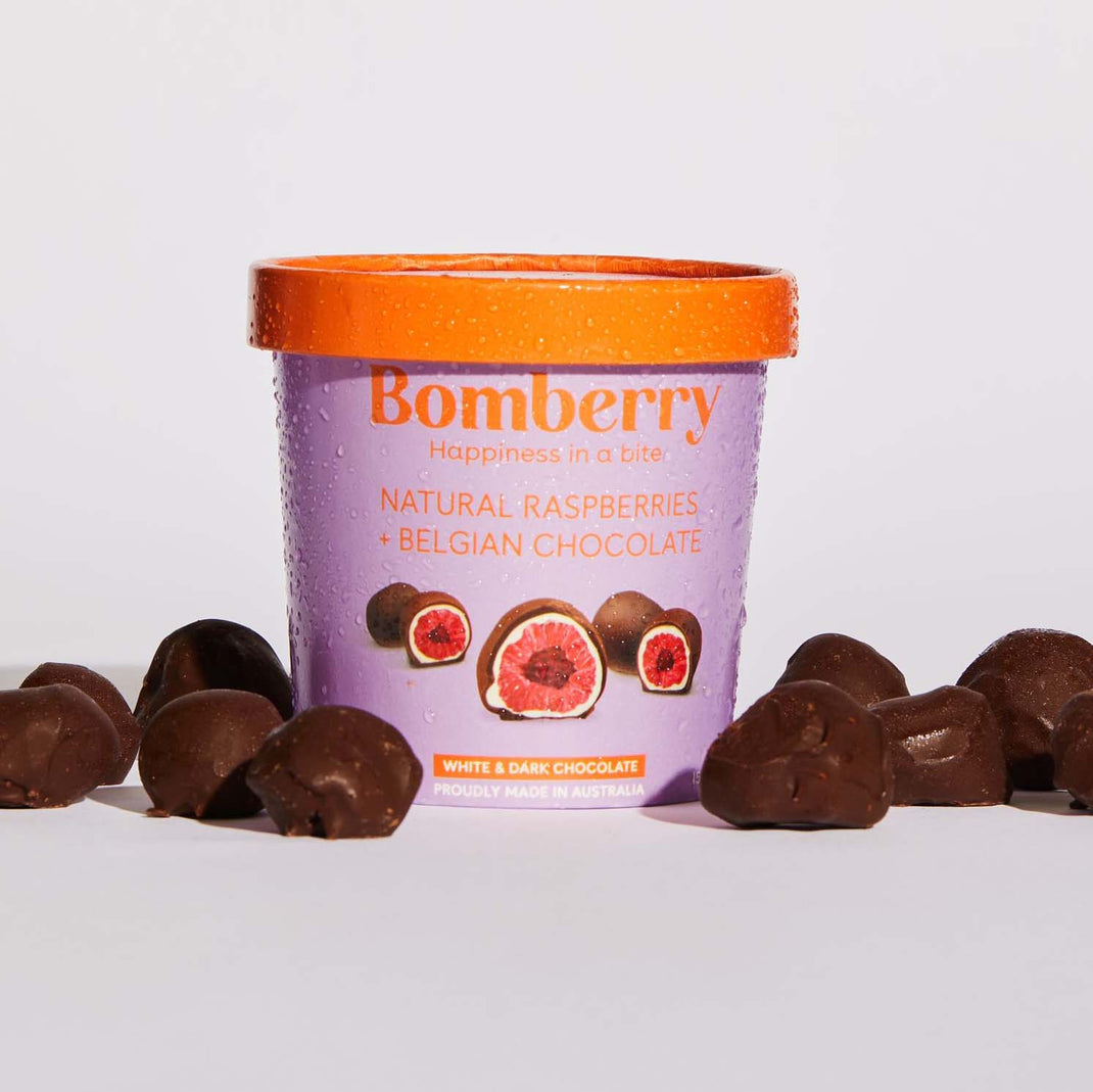 Bomberry | Frozen raspberries dipped in Belgian chocolate